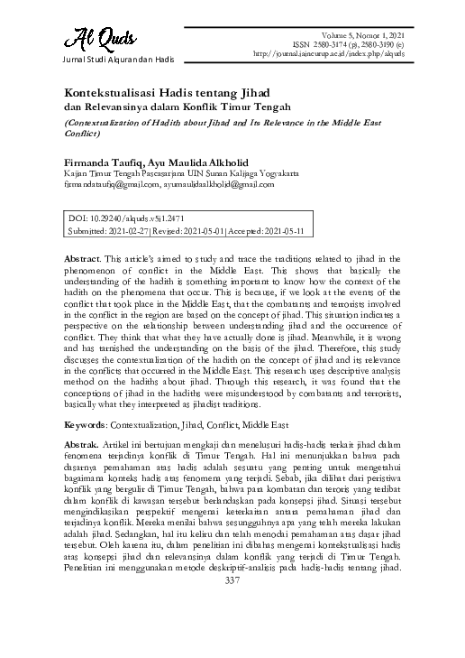 (PDF) Kontekstualisasi Hadis tentang Jihad dan Relevansinya dalam ...