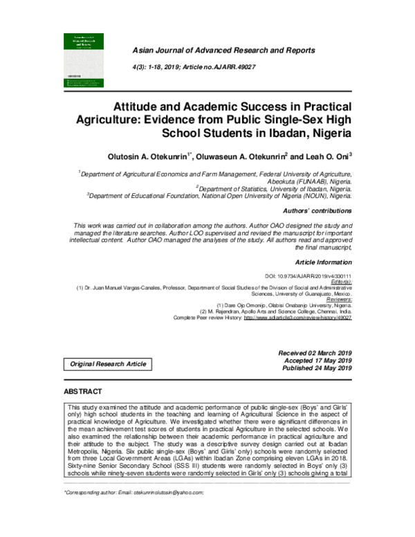 (PDF) Challenges, Attitudes and Academic Performance of Agricultural ...