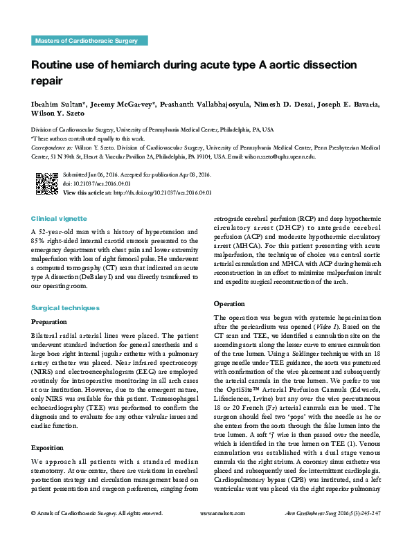 (PDF) Routine use of hemiarch during acute type A aortic dissection repair
