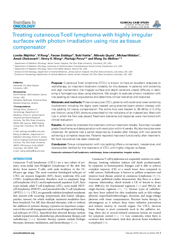 (PDF) Treating Cutaneous T-Cell Lymphoma with Highly Irregular Surfaces ...