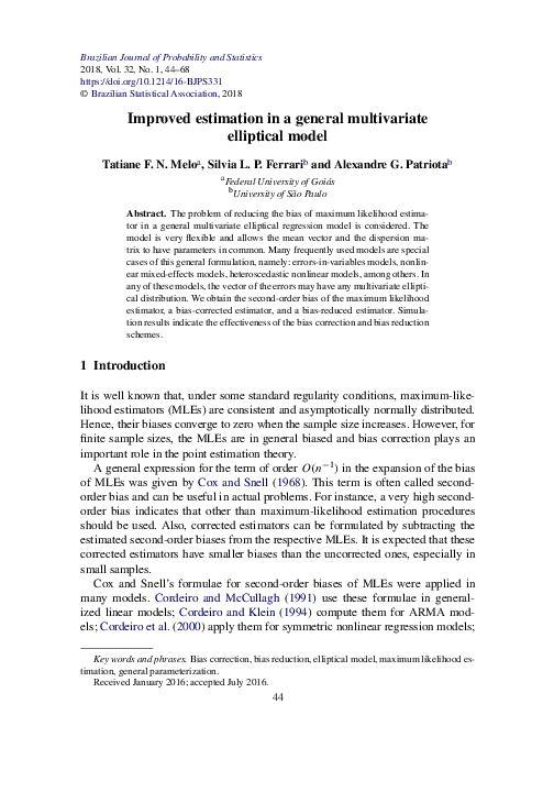 Pdf Improved Estimation In A General Multivariate Elliptical Model