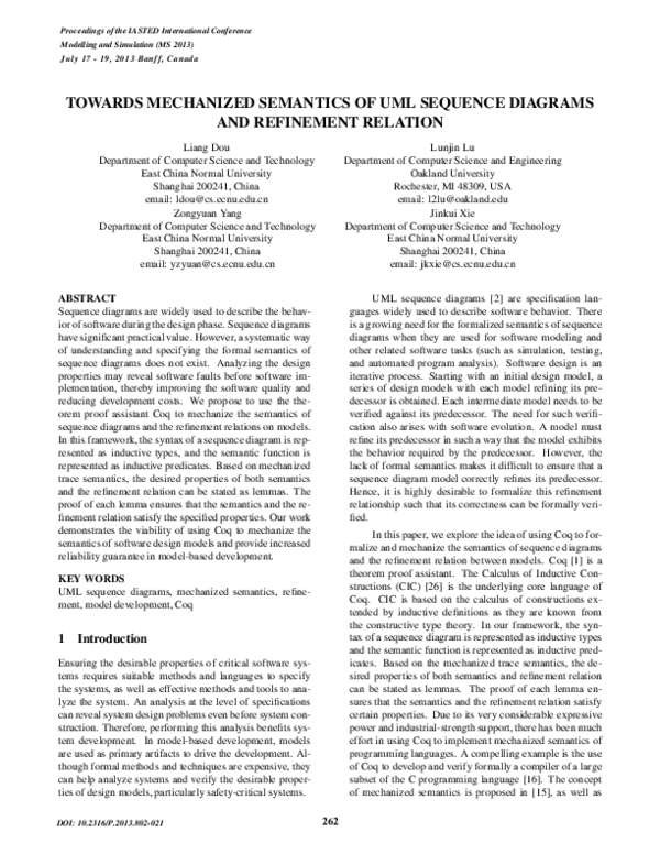 (PDF) Towards Mechanized Semantics of UML Sequence Diagrams and Refinement Relation