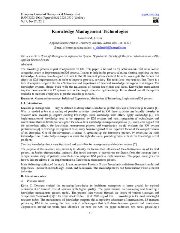(PDF) Knowledge Management Technologies