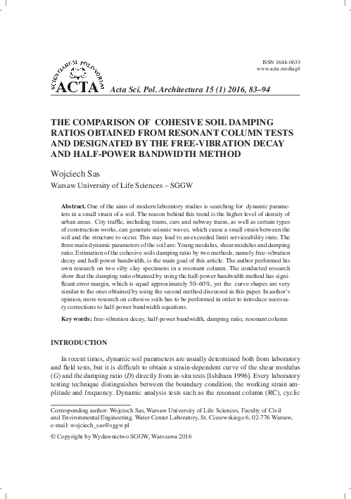 (PDF) The comparison of cohesive soil damping ratios obtained from ...