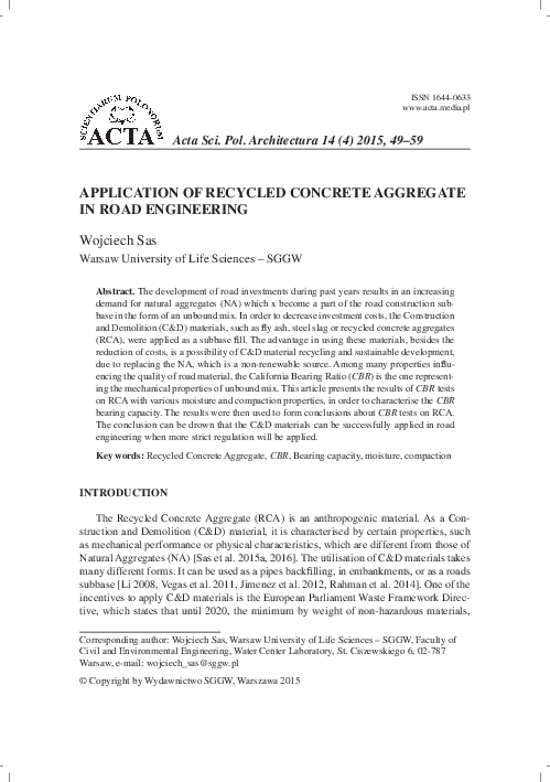 (PDF) Application of Recycled Concrete Aggregate in Road Engineering