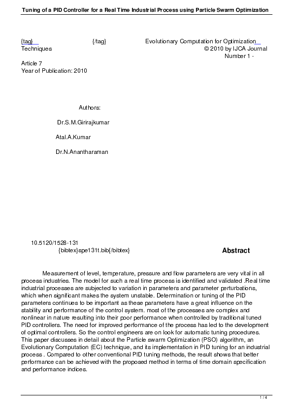 Pdf Tuning Of A Pid Controller For A Real Time Industrial Process