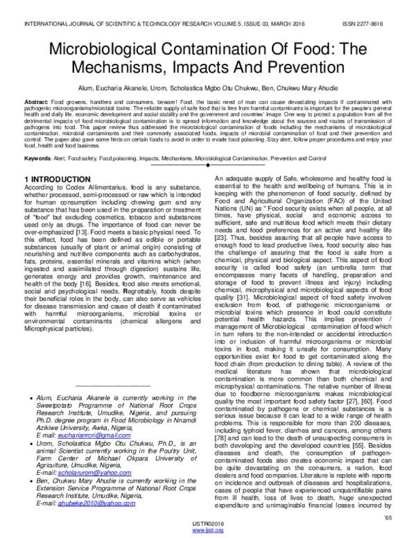 (PDF) Microbiological Contamination Of Food: The Mechanisms, Impacts ...