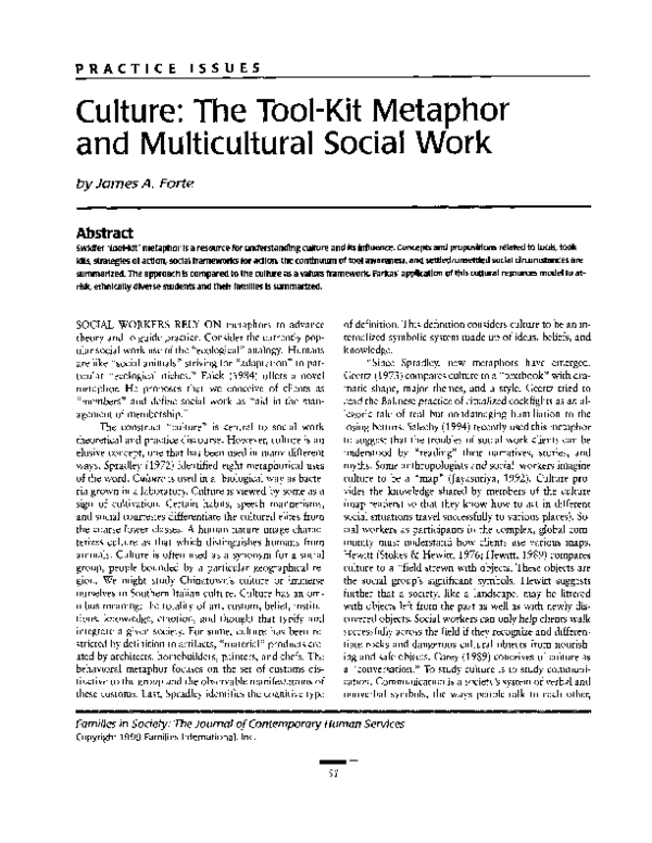 (PDF) Culture: The Tool-Kit Metaphor and Multicultural Social Work