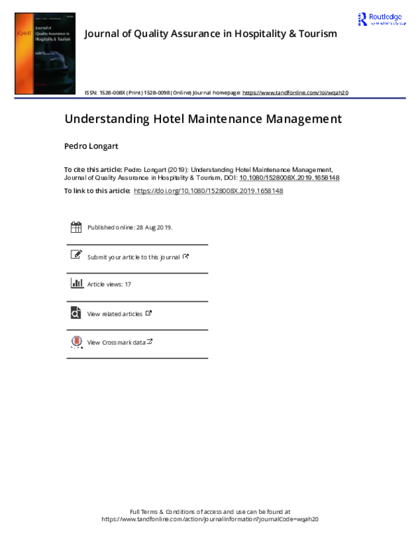 (PDF) Understanding Hotel Maintenance Management