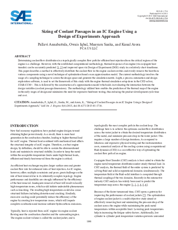 (PDF) Sizing of Coolant Passages in an IC Engine Using a Design of ...