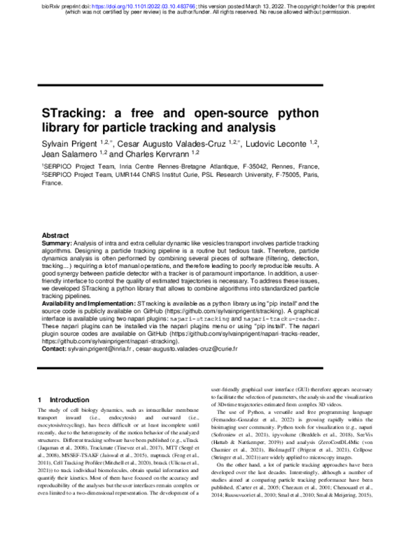 Pdf Stracking A Free And Open Source Python Library For Particle Tracking And Analysis