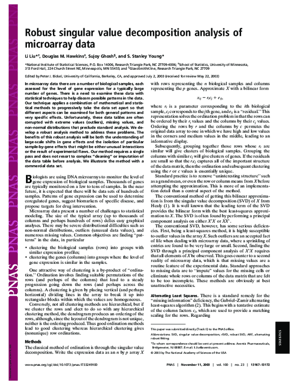 (PDF) Robust singular value decomposition analysis of microarray data