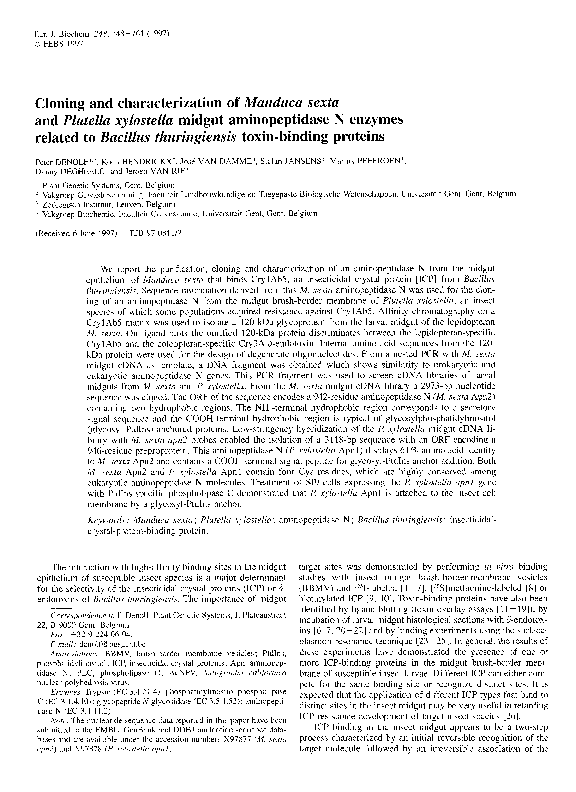 (PDF) Cloning and Characterization of Manduca Sexta and Plutella Xylostella Midgut ...