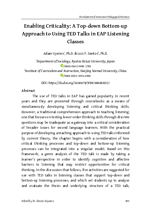 (PDF) Enabling Criticality: A Top-down Bottom-up Approach to Using TED ...
