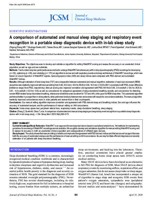 (PDF) A comparison of automated and manual sleep staging and ...
