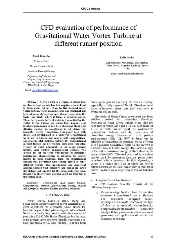 (PDF) CFD evaluation of performance of Gravitational Water Vortex ...