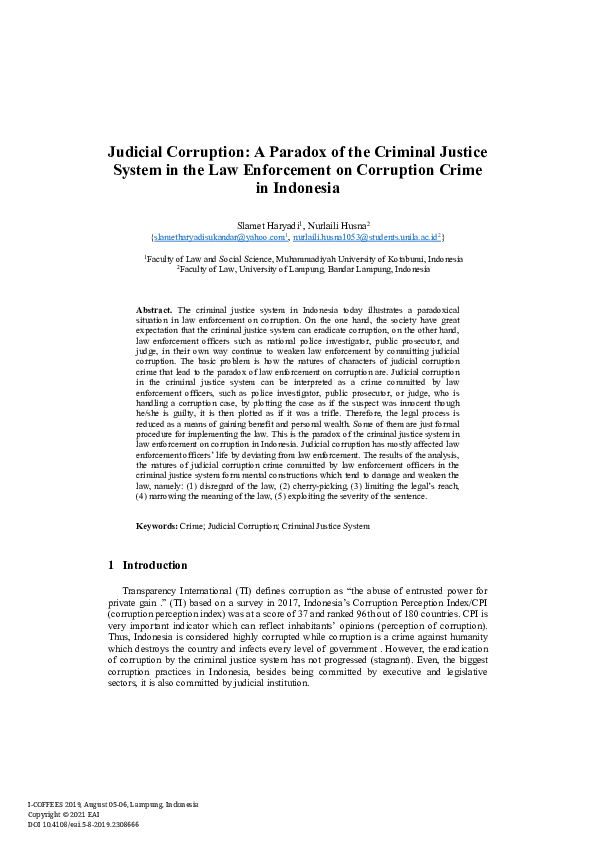 (PDF) Judicial Corruption: A Paradox of the Criminal Justice System in ...