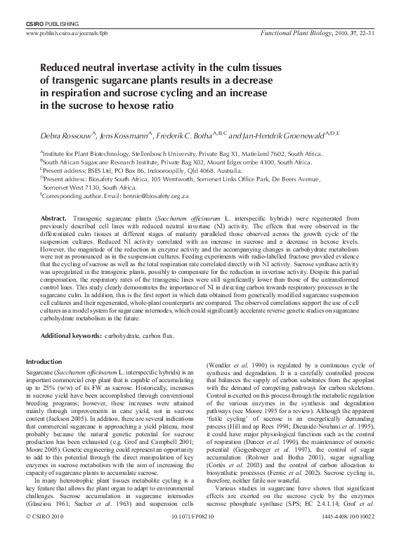 (PDF) Reduced neutral invertase activity in the culm tissues of ...