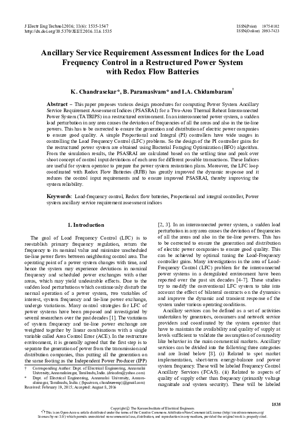 (PDF) Ancillary Service Requirement Assessment Indices for the Load Frequency Control in a ...