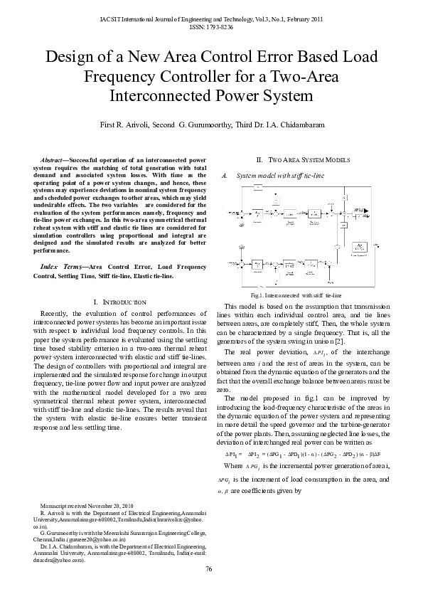 (PDF) Design of a New Area Control Error Based Load Frequency ...