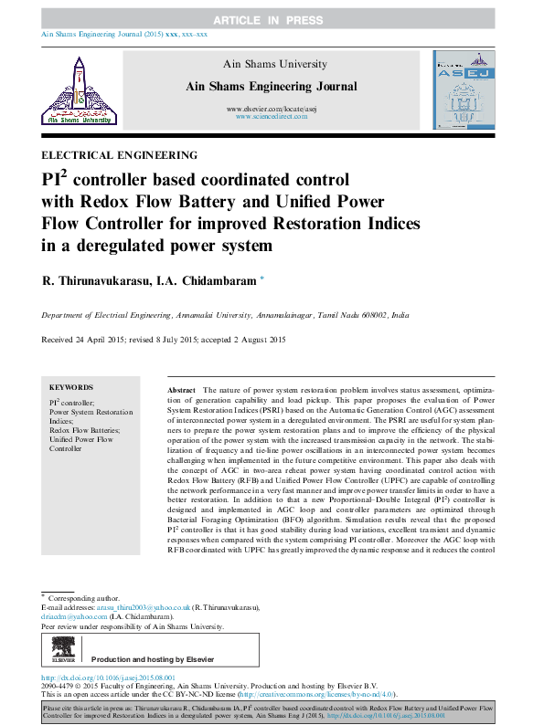 Pdf Pi2 Controller Based Coordinated Control With Redox Flow Battery And Unified Power Flow