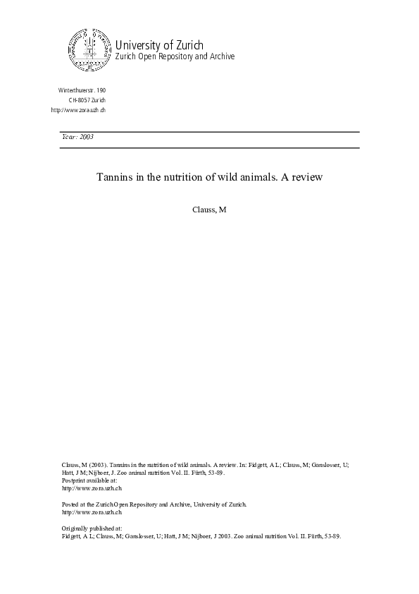 (PDF) Tannins in the nutrition of wild animals: a review