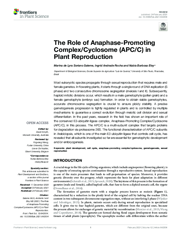 (PDF) The Role of Anaphase-Promoting Complex/Cyclosome (APC/C) in Plant ...
