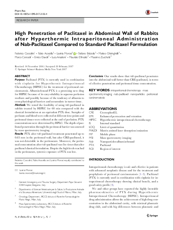 (PDF) High Penetration of Paclitaxel in Abdominal Wall of Rabbits after ...