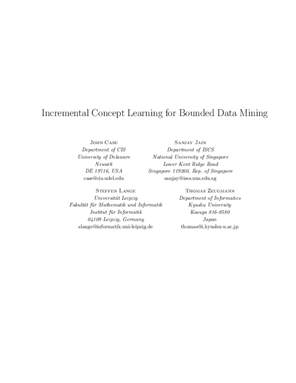 (PDF) Incremental Concept Learning for Bounded Data Mining | Sanjay Jain - Academia.edu