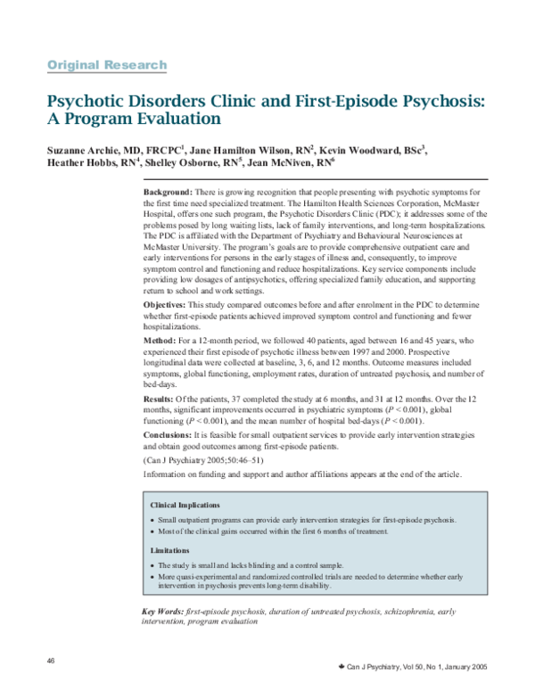 (PDF) Psychotic disorders clinic and first-episode psychosis: a program ...