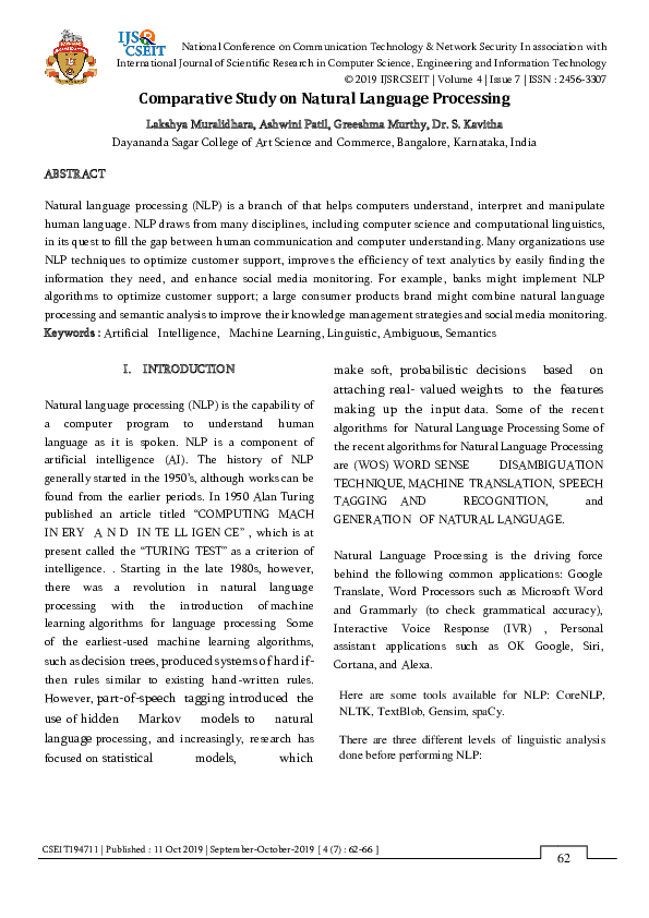 (PDF) Comparative Study on Natural Language Processing