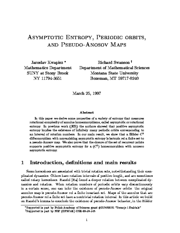 (PDF) Asymptotic entropy, periodic orbits, and pseudo-Anosov maps