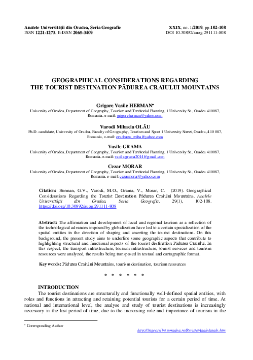 (PDF) Geographical Considerations Regarding the Tourist Destination ...
