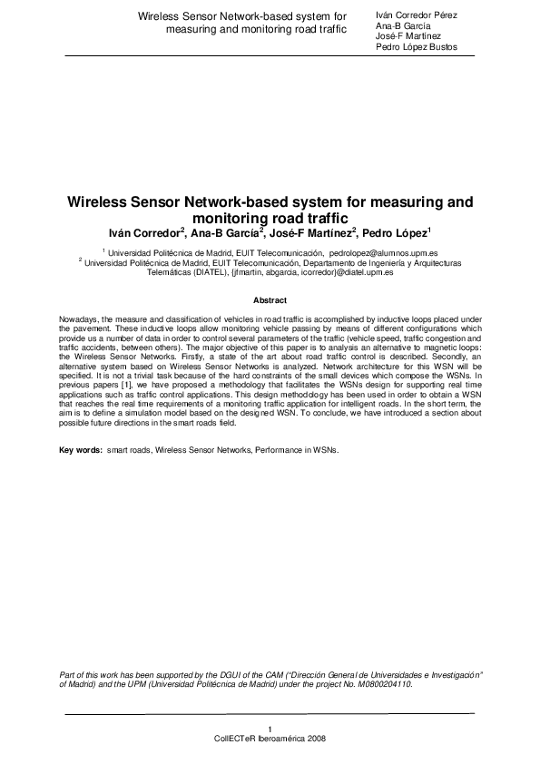 Pdf Wireless Sensor Network Based System For Measuring And Monitoring Road Traffic
