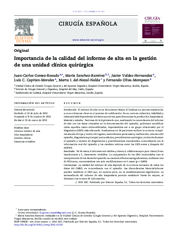 (PDF) Importancia de la calidad del informe de alta en la gestión de ...
