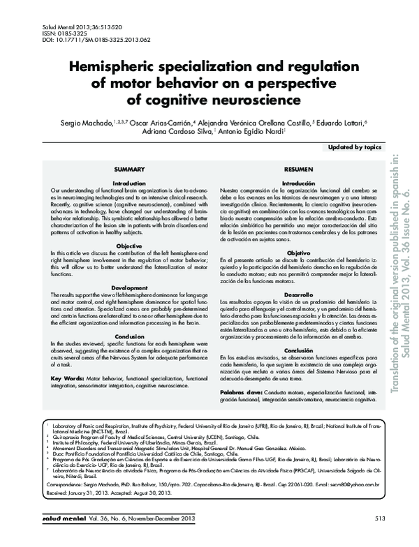 (PDF) Hemispheric specialization and regulation of motor behavior on a ...