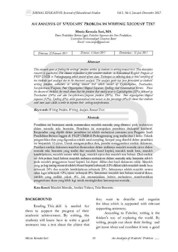 (PDF) An Analysis of Students’ Problem in Writing Recount Text