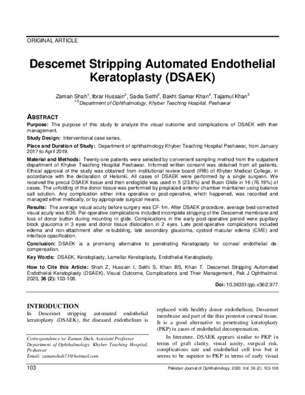 (PDF) Descemet Stripping Automated Endothelial Keratoplasty (DSAEK)