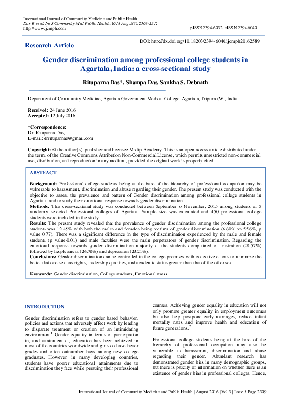 (PDF) Gender discrimination among professional college students in ...
