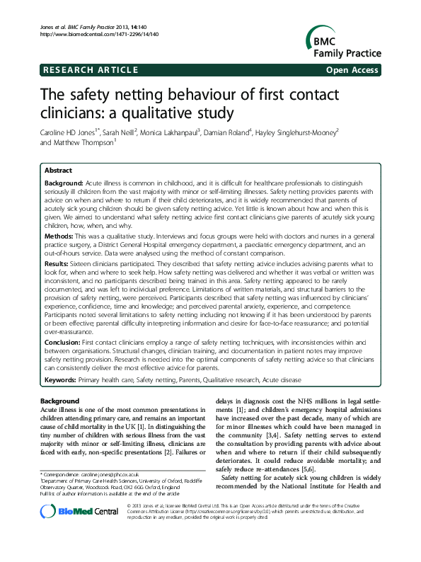 (PDF) The safety netting behaviour of first contact clinicians: a ...