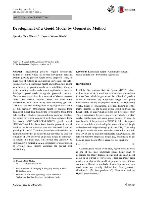 (PDF) Development of a Geoid Model by Geometric Method