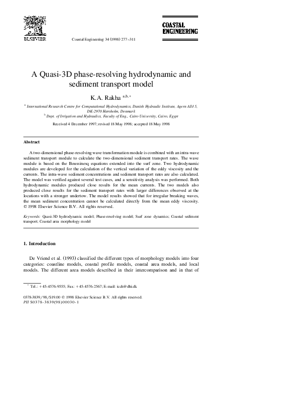 (PDF) A Quasi-3D phase-resolving hydrodynamic and sediment transport model