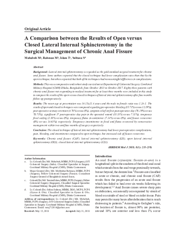 (PDF) A Comparison between the Results of Open versus Closed Lateral ...