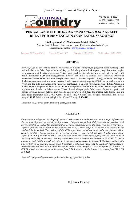 (PDF) PERBAIKAN METODE DEGENERASI MORFOLOGI GRAFIT BULAT FCD 400 ...