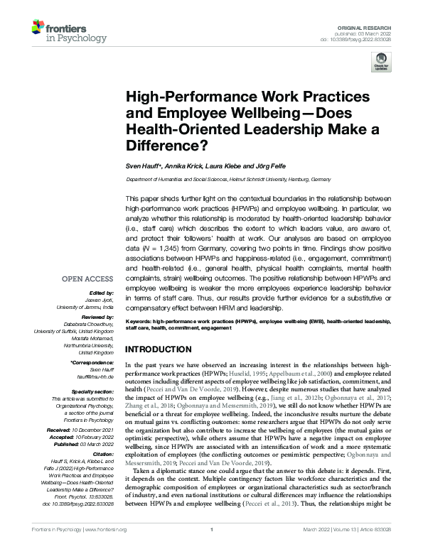 (PDF) High-Performance Work Practices and Employee Wellbeing—Does ...