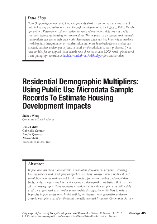 (PDF) Residential Demographic Multipliers: Using Public Use Microdata ...