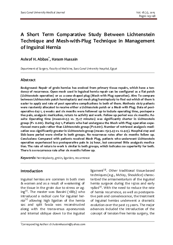 (PDF) A Short Term Comparative Study Between Lichtenstein Technique and ...