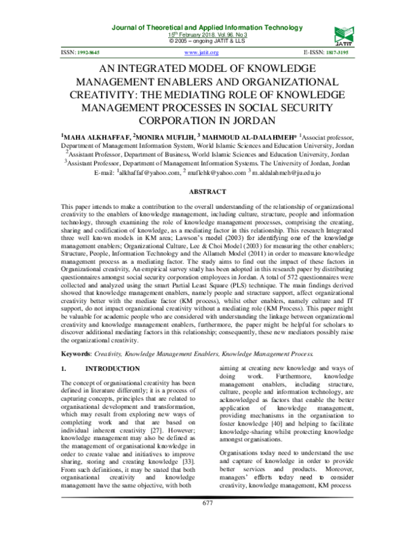 (PDF) An Integrated Model of Knowledge Management Enablers and Organizational Creativity: The ...