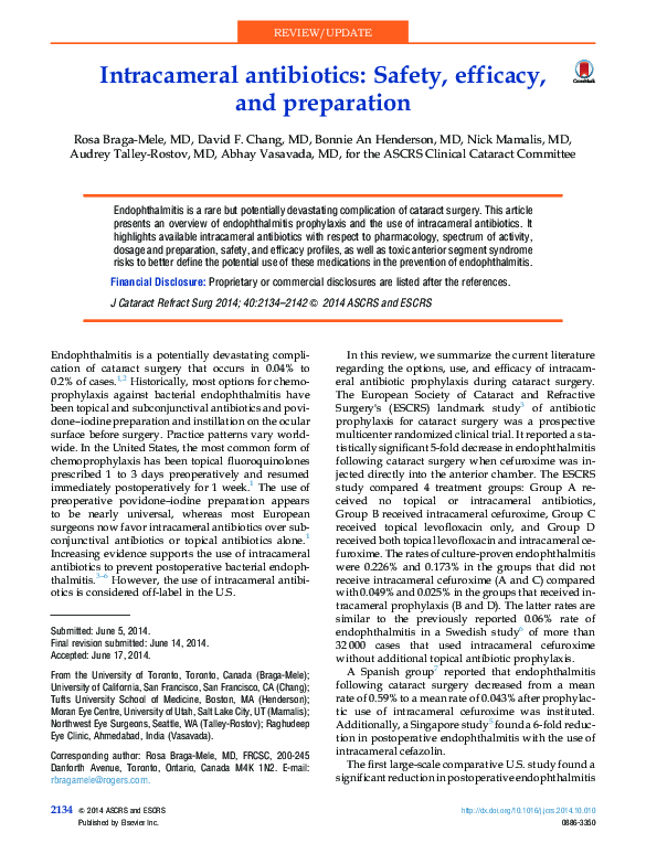 (PDF) Intracameral antibiotics: Safety, efficacy, and preparation