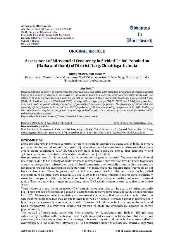 (PDF) Assessment of Micronuclei Frequency in Sickled Tr ibal Population ...